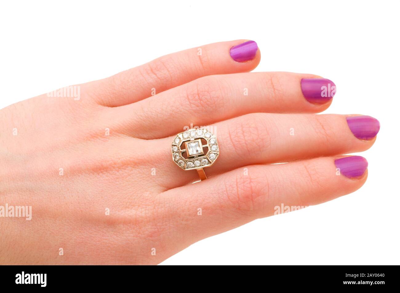 Hand with golden ring isolated on the white Stock Photo - Alamy