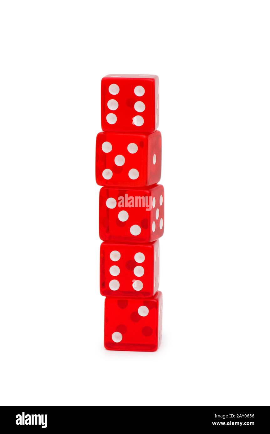 Stack of red dice isolated on white Stock Photo - Alamy