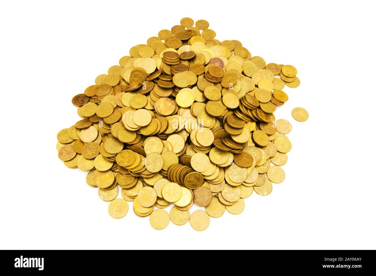 Pile of golden coins isolated on white Stock Photo - Alamy