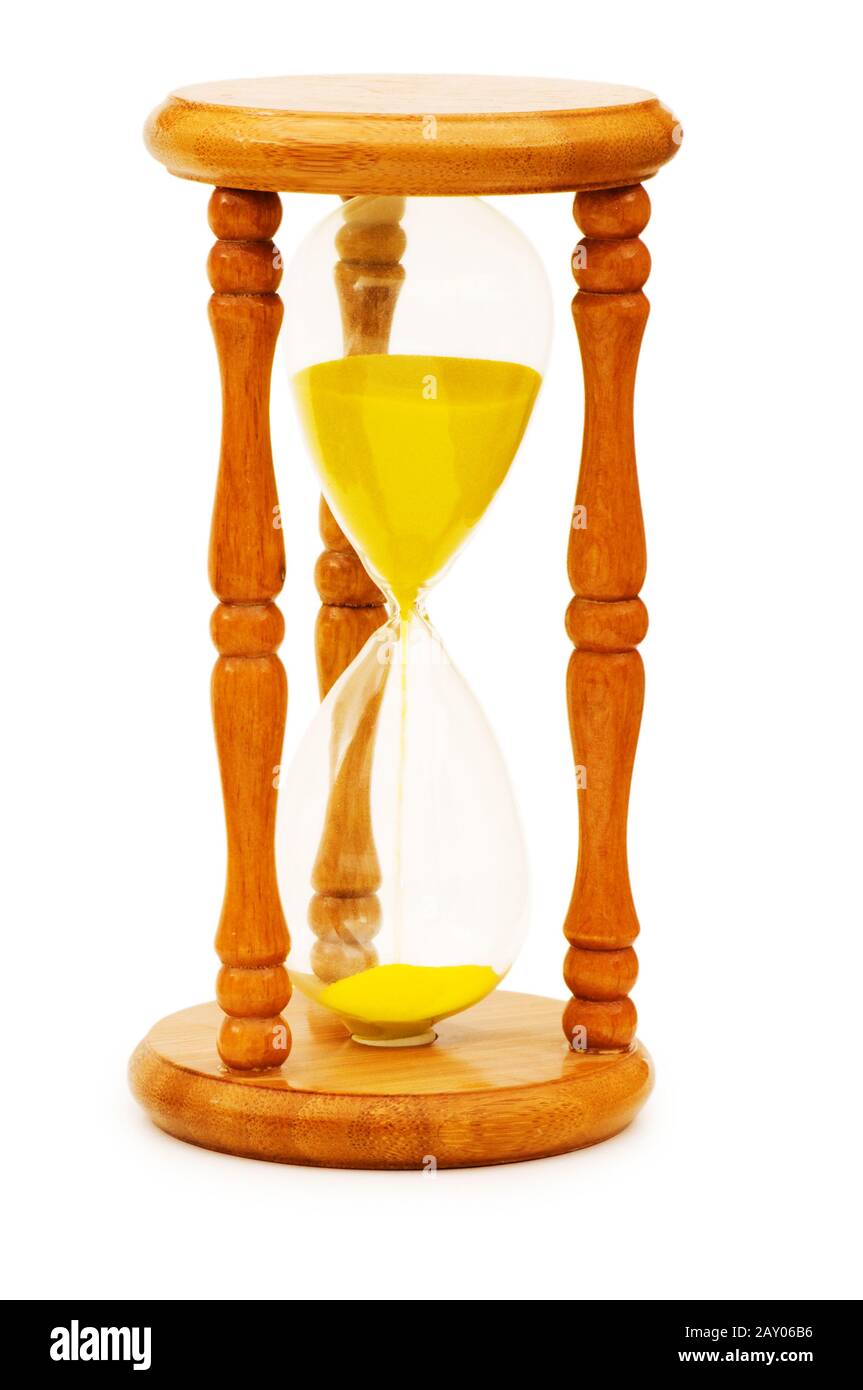 Wooden hourglass isolated on the white background Stock Photo - Alamy