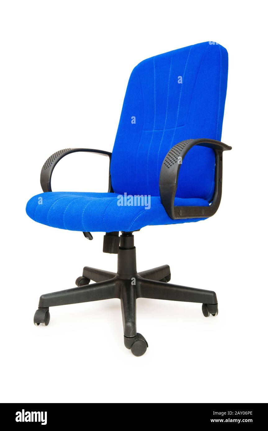 Blue office chair isolated on the white Stock Photo - Alamy