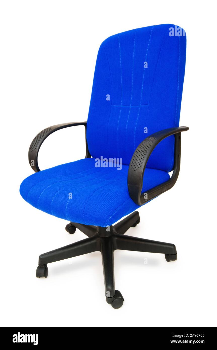 Blue office chair isolated on the white Stock Photo - Alamy