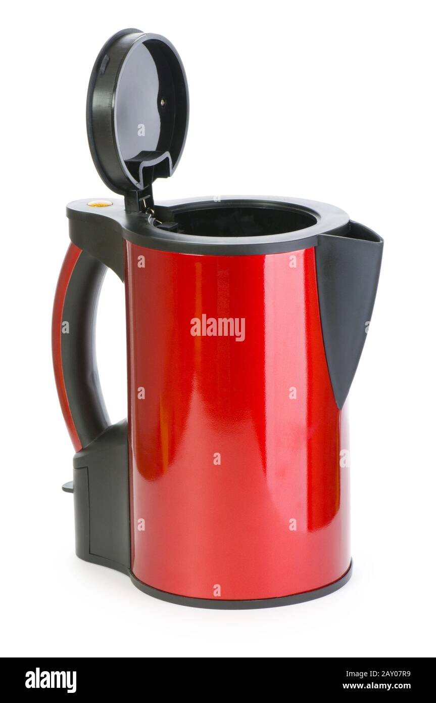 Red electrical kettle isolated on white Stock Photo - Alamy