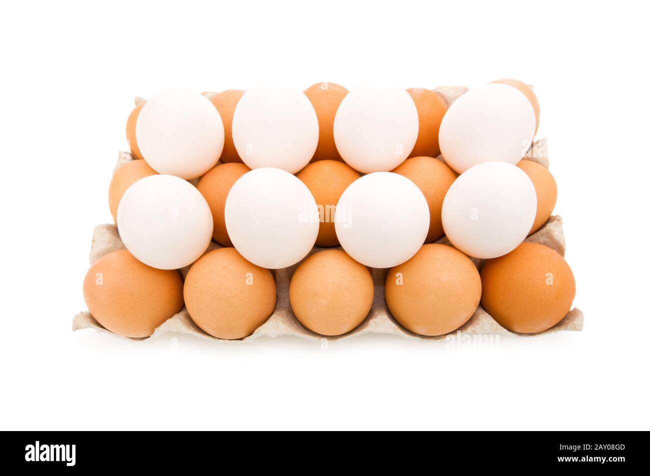 Lots of eggs in the carton isolated on white Stock Photo - Alamy