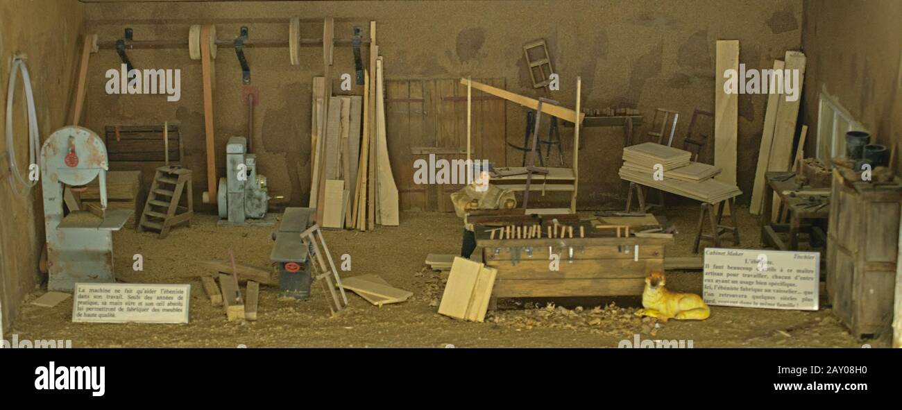 Small scale model representing old style carpenter shop Stock Photo - Alamy