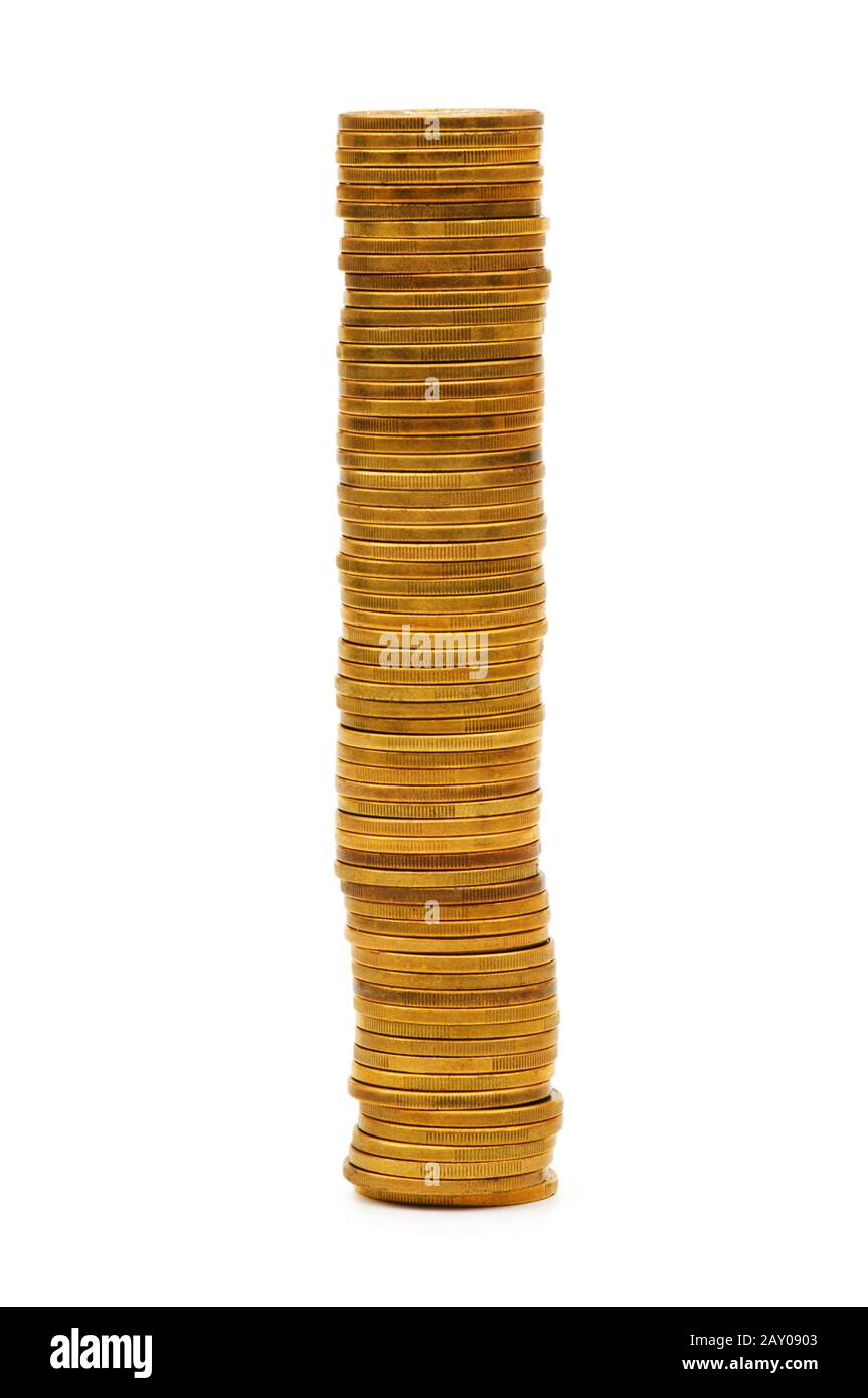 Stack of coins isolated on the white Stock Photo - Alamy