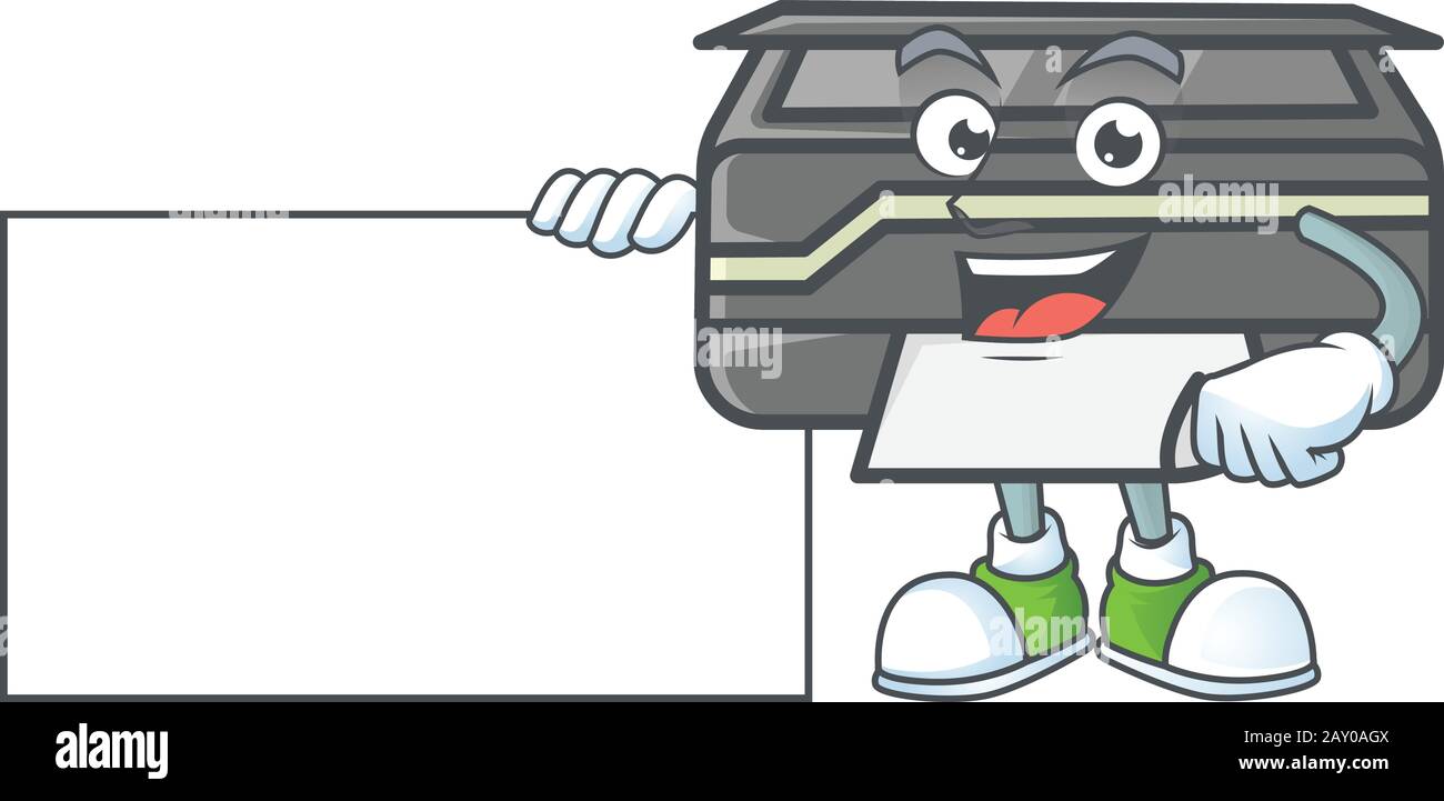 Cute funny printer cartoon character having a board Stock Vector Image ...