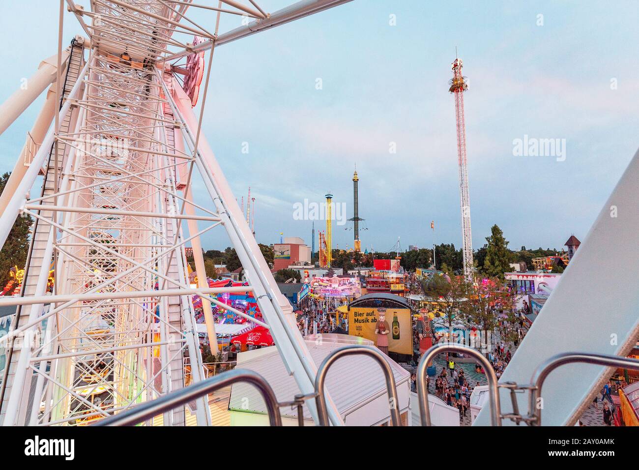 20 July 2019, Vienna, Austria: Wien Prater amusement park, aerial view ...