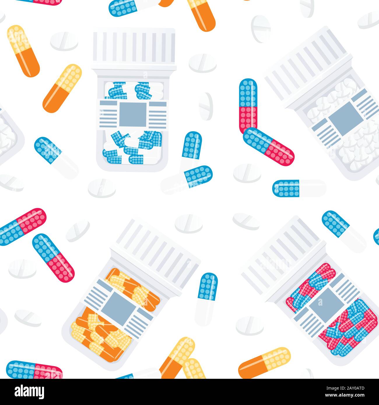 Seamless pattern of pills and tablets full transparent pill bottle flat ...