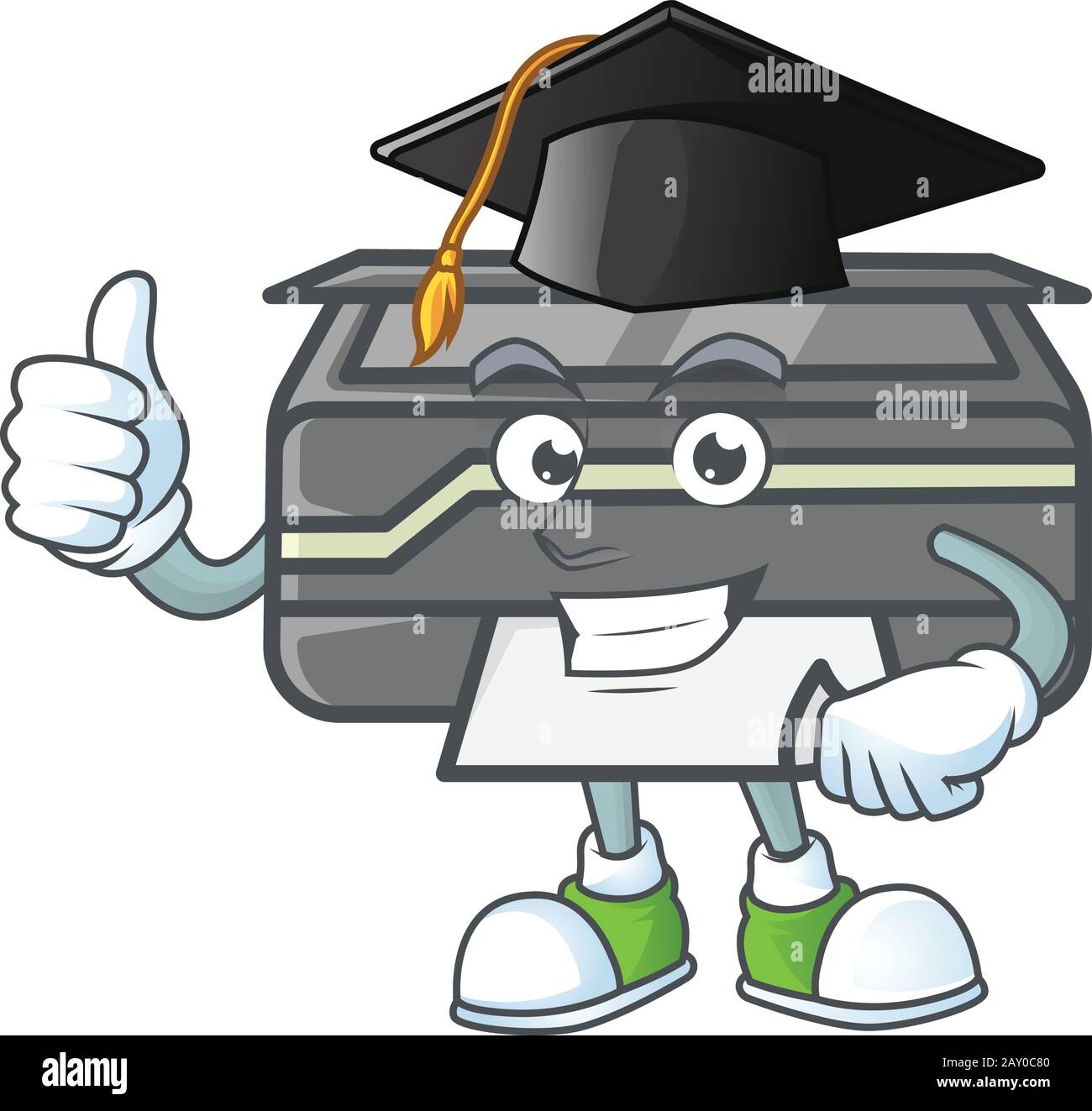 A happy character of printer in a black Graduation hat Stock Vector ...