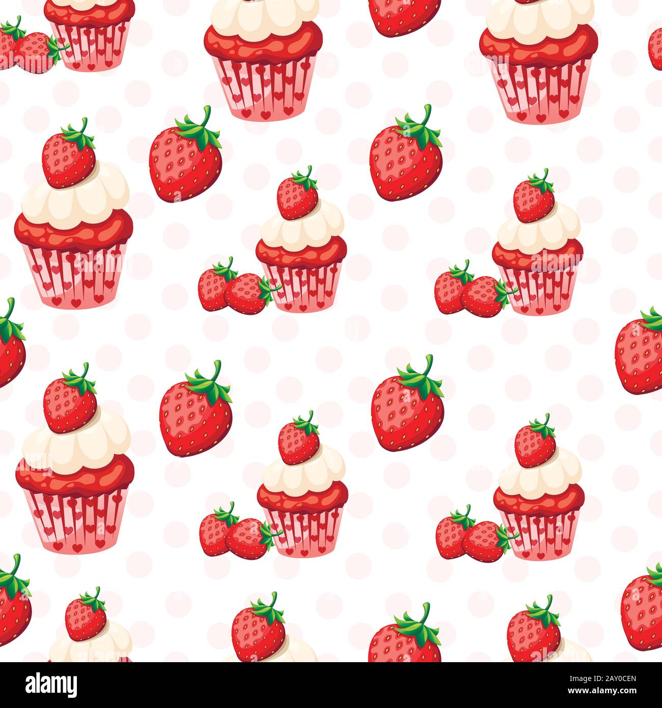 Seamless pattern of sweet strawberry cupcake with vanilla whipped cream ...