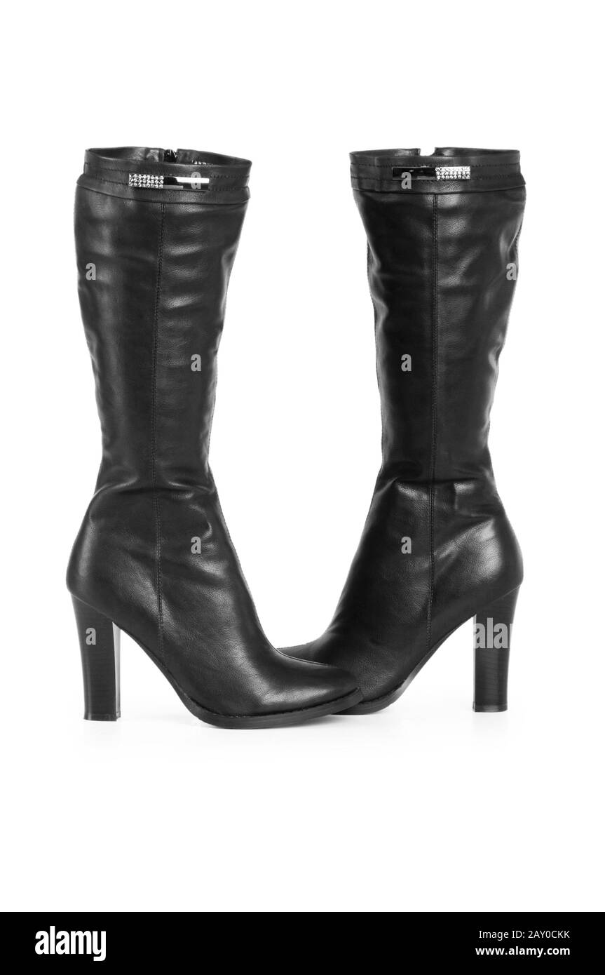 Black boots isolated on the white background Stock Photo - Alamy