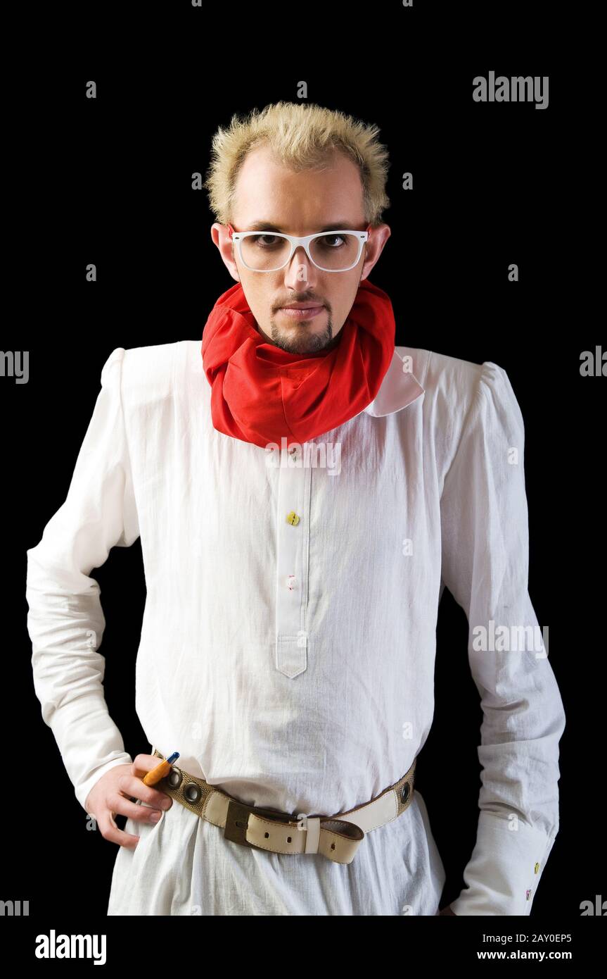Man with red scarf on the black Stock Photo - Alamy