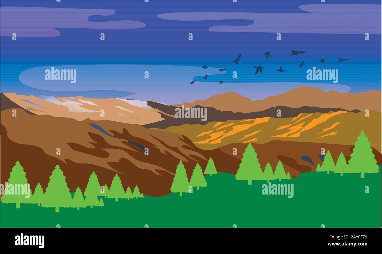 Morning view valley in Stock Vector Images - Alamy