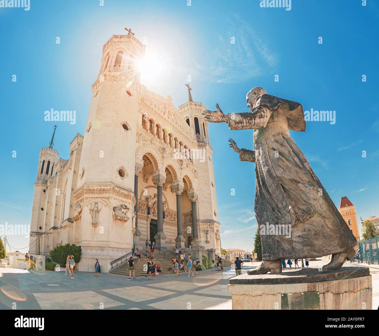 23 July 2019, Lyon, France: Famous tourist landmark of Lyon is a Notre ...