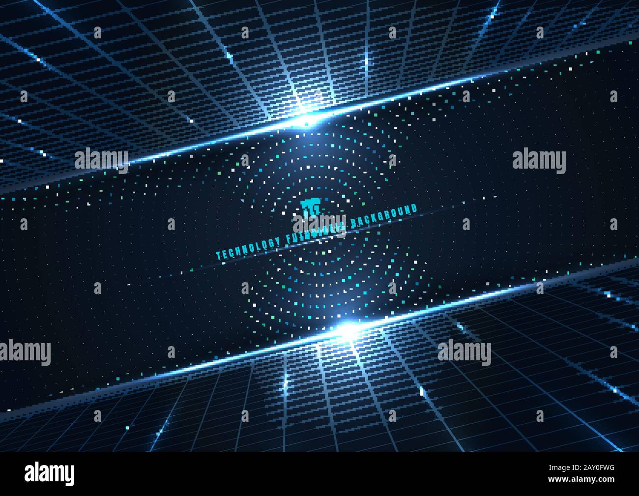 Abstract technology futuristic digital concept perspective grid and lighting effect glowing ...