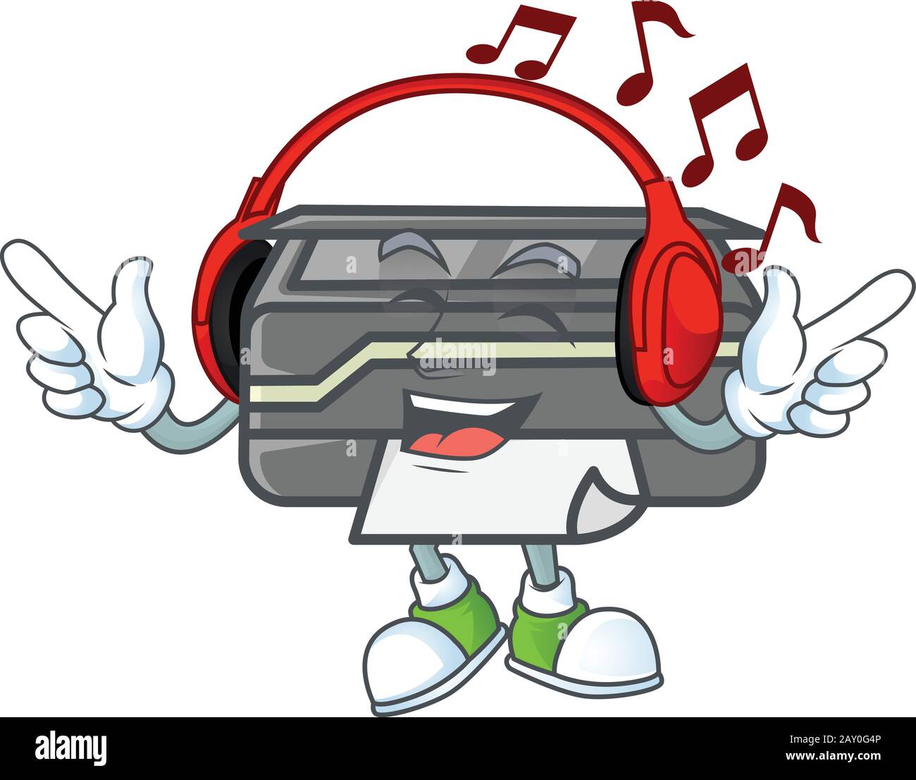 Printer cartoon character design Listening music on a headset Stock ...