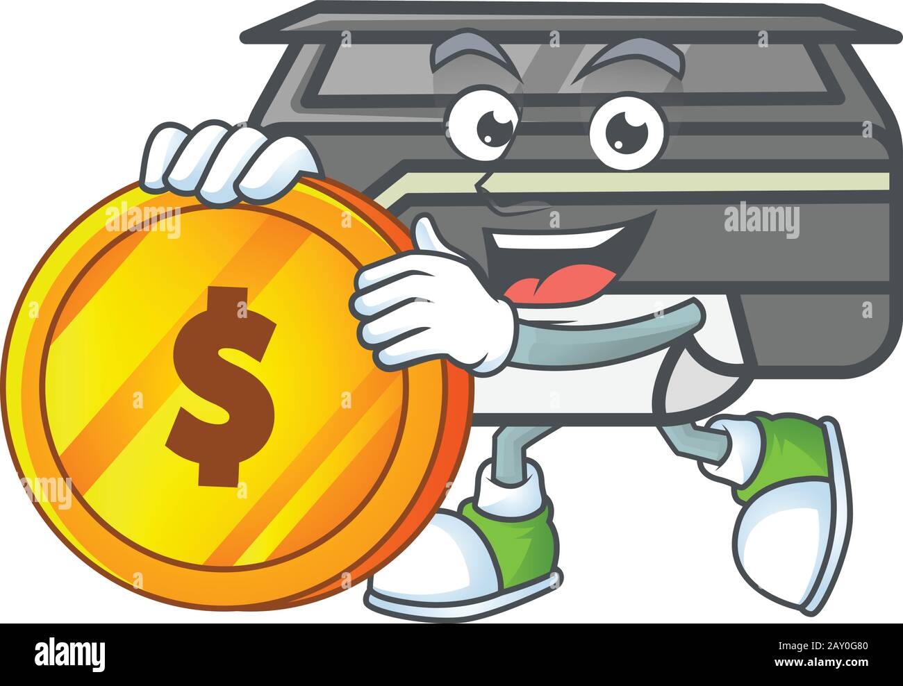 an elegant printer mascot cartoon design with gold coin Stock Vector ...
