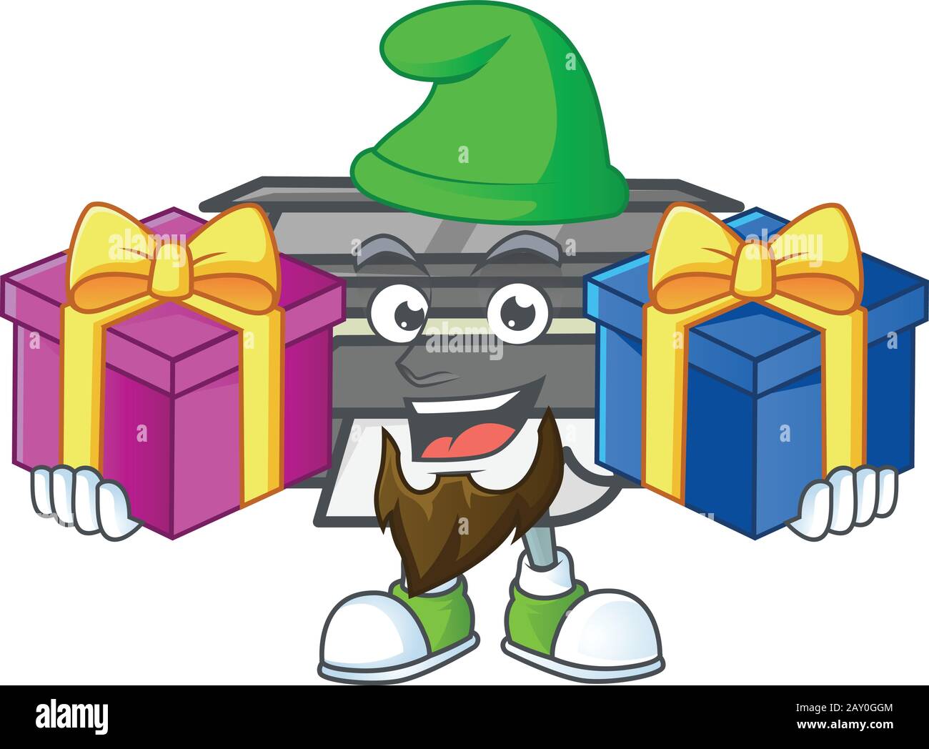 A charming printer cartoon mascot style with two boxes of gifts Stock ...
