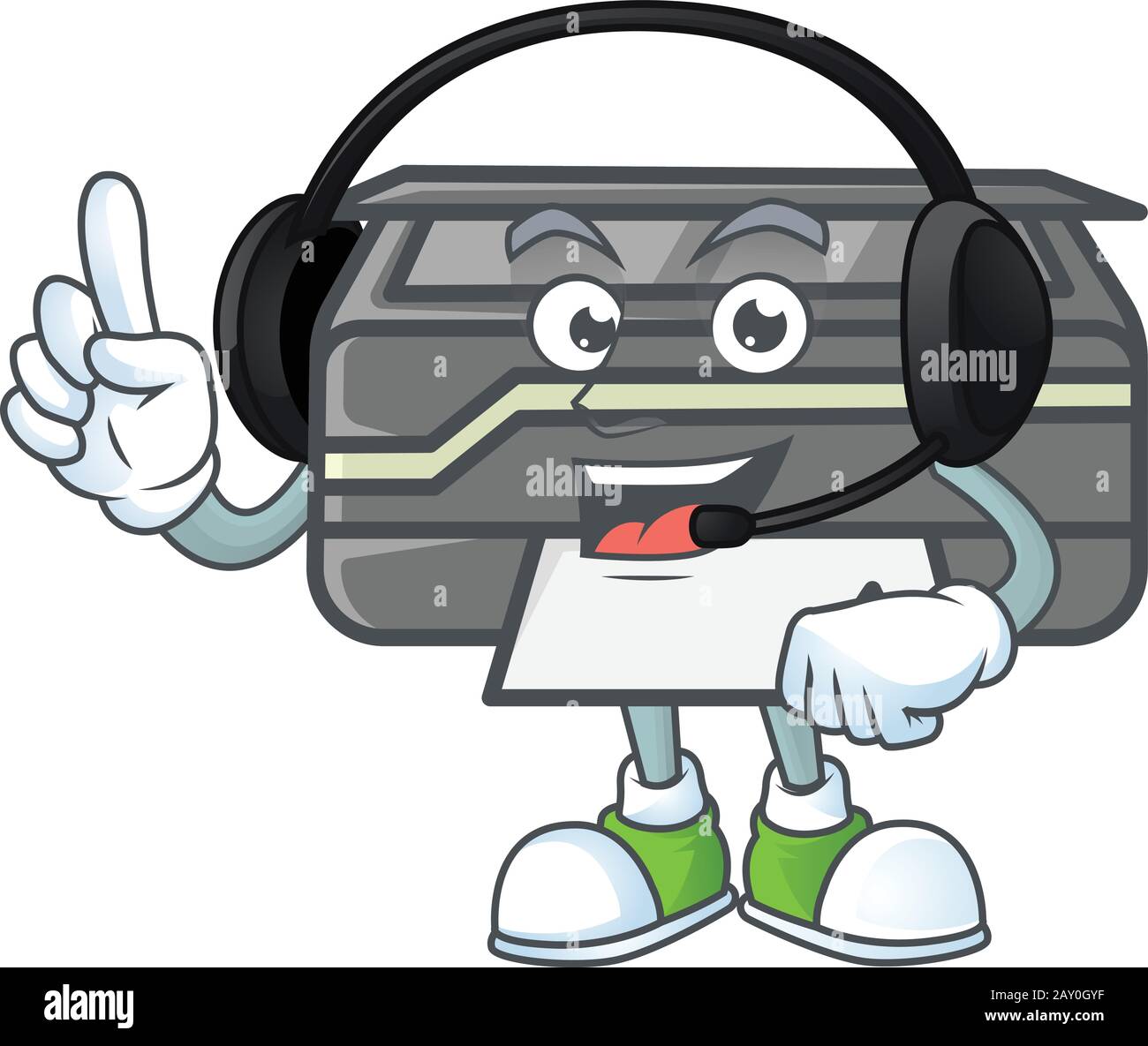 Sweet printer cartoon character design speaking on a headphone Stock ...