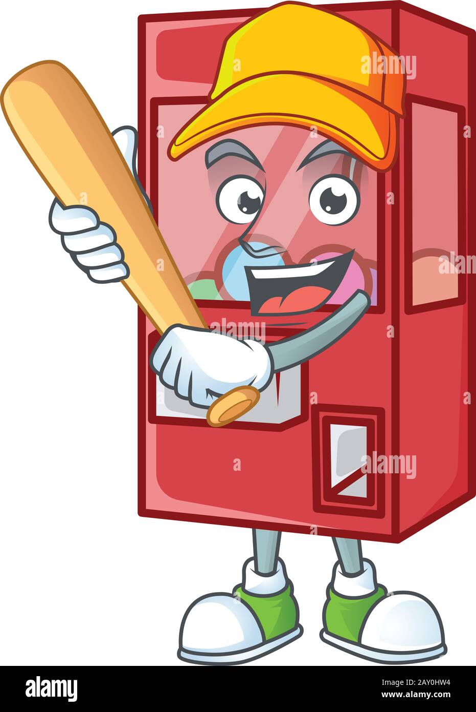 An active healthy toy claw machine mascot design style playing baseball ...