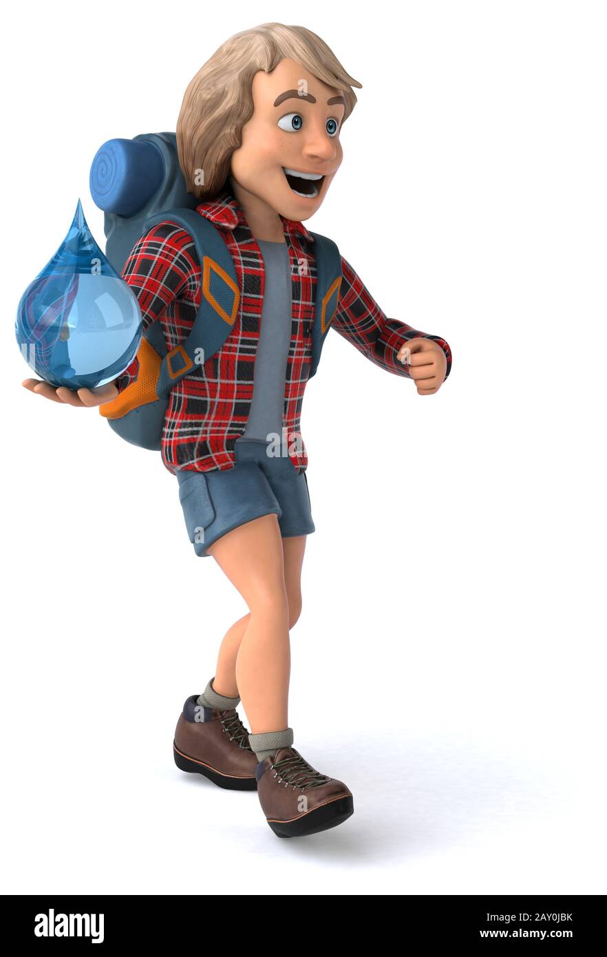 Fun backpacker cartoon guy Stock Photo - Alamy