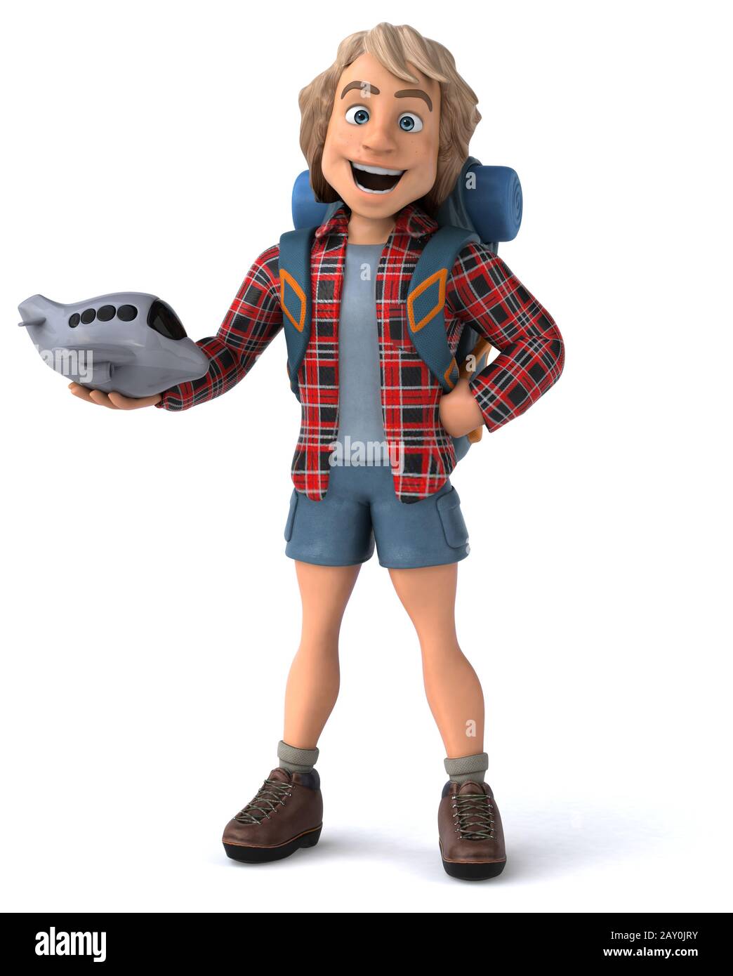 Fun backpacker cartoon guy Stock Photo - Alamy