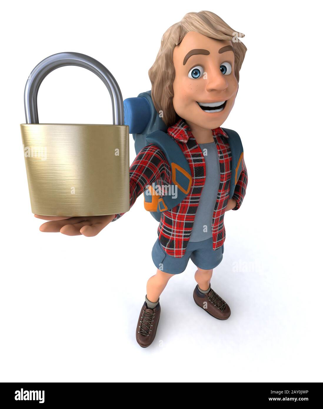 Fun backpacker cartoon guy Stock Photo - Alamy