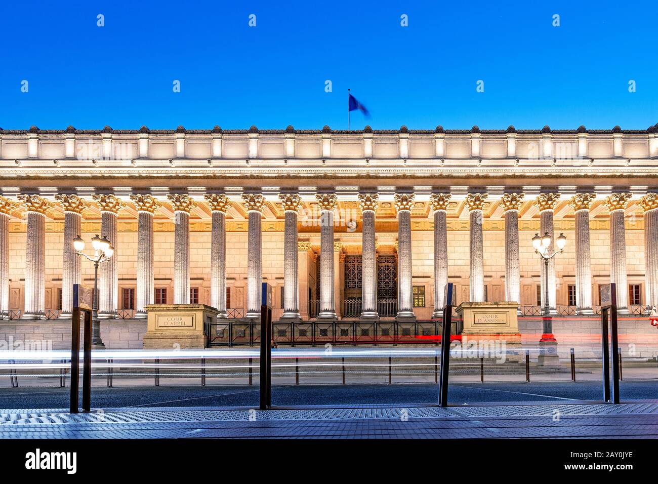 Illuminated building of courthouse Cour de Appel in Lyon, France. Photo ...