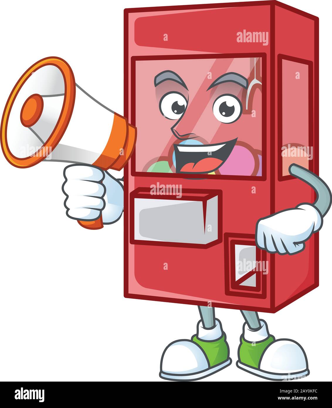 A chilly cartoon character of toy claw machine with a megaphone Stock ...