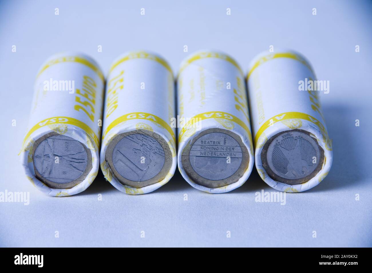 Packed euro coins - packing euro coints Stock Photo - Alamy