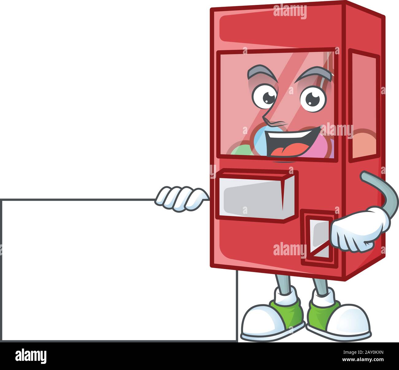 Cute funny toy claw machine cartoon character having a board Stock ...