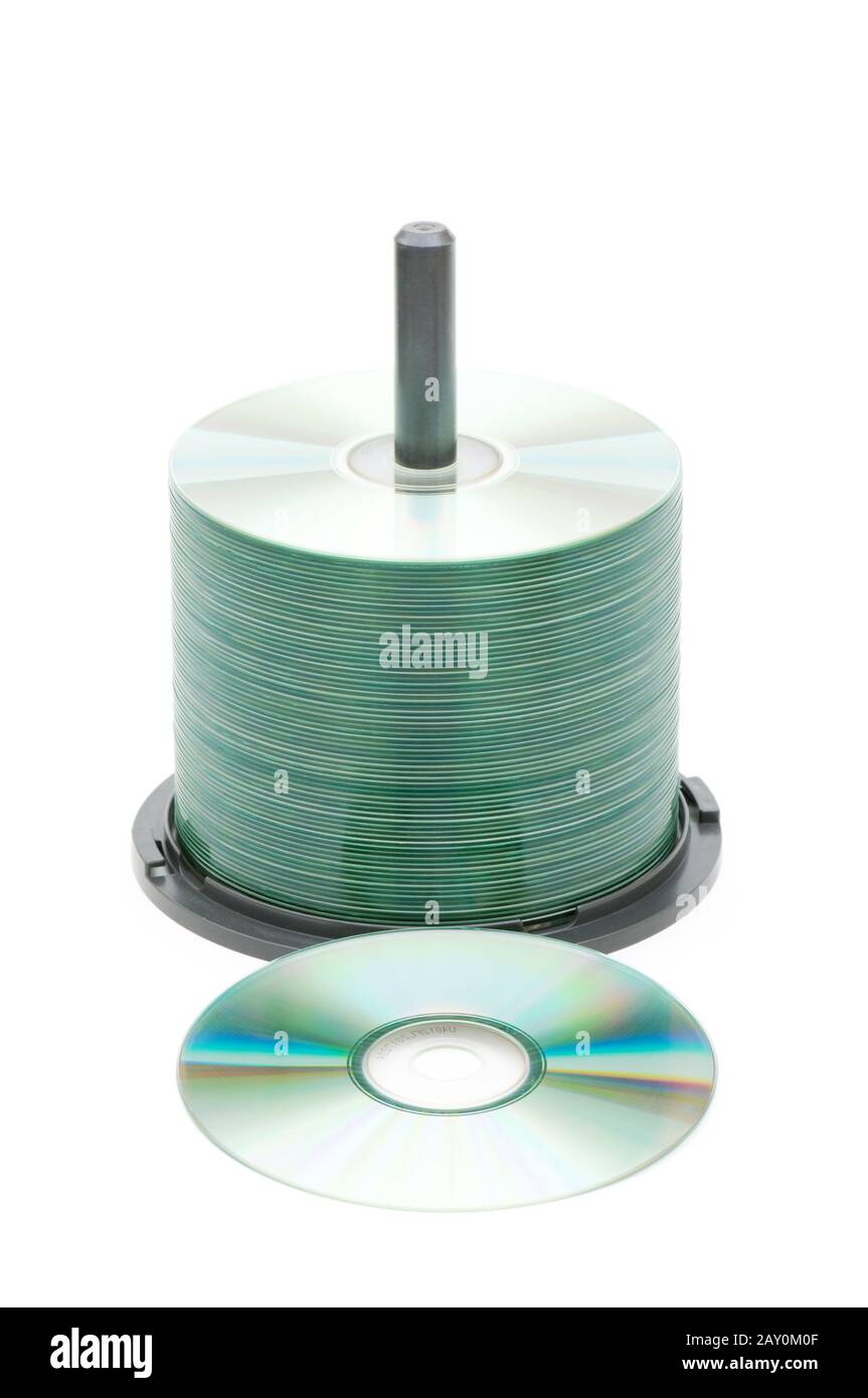 Spindle of cd disks isolated on white Stock Photo - Alamy