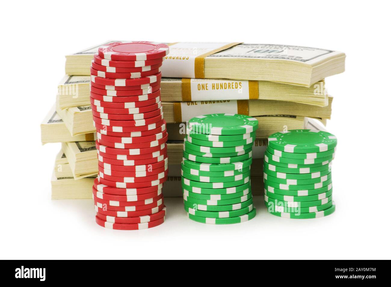 Dollar and casino chip stacks on white Stock Photo - Alamy