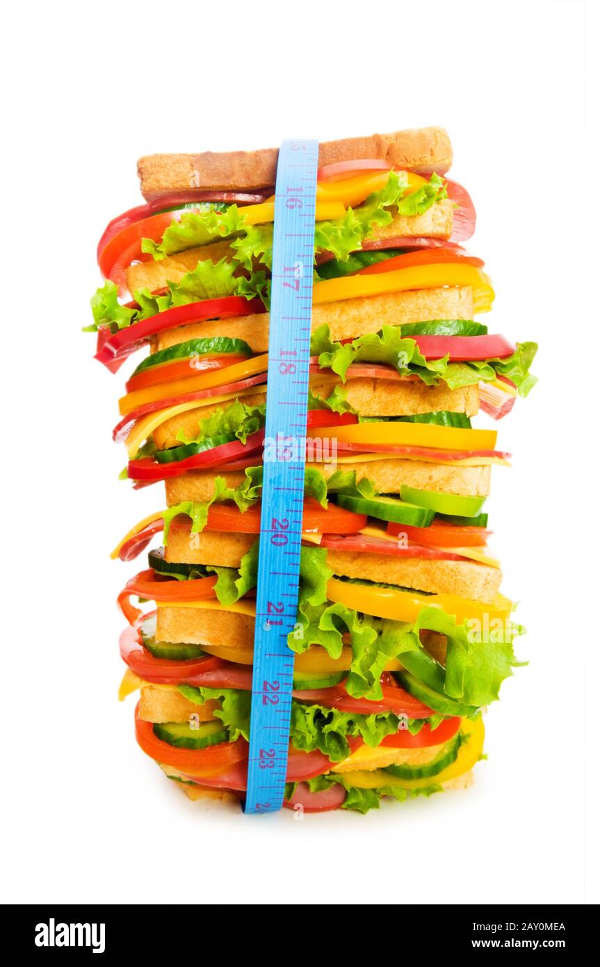 Concept of healthy food with tape measure and sandwich Stock Photo - Alamy