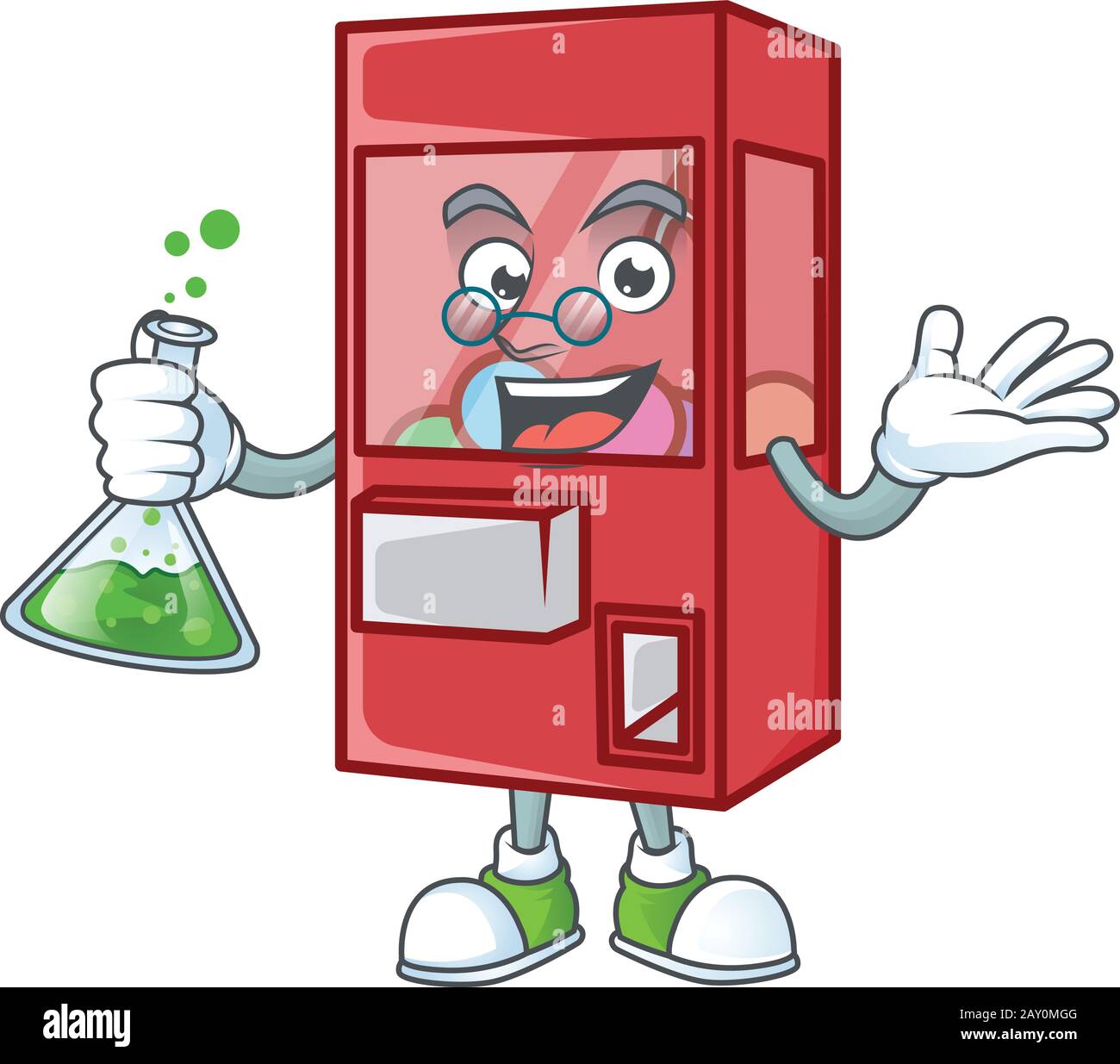 A genius Professor toy claw machine cartoon character with glass tube ...