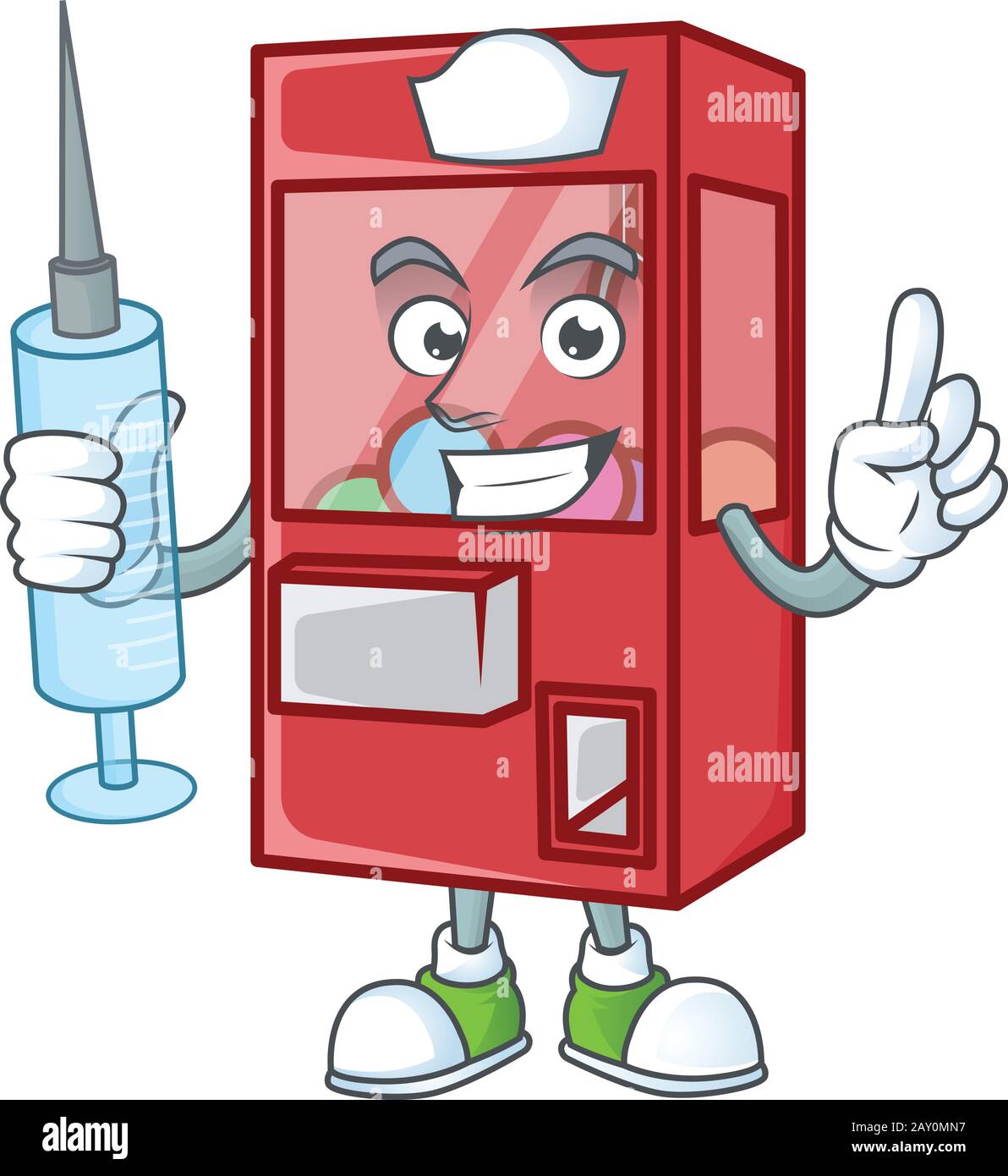 Smiley Nurse toy claw machine cartoon character with a syringe Stock ...