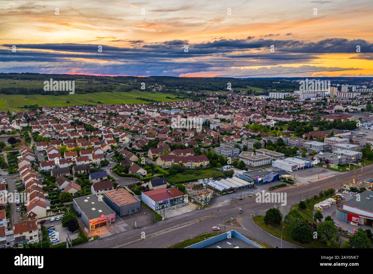 Aerial townscape scenery of Dijon city with beautiful sunset sky Stock ...