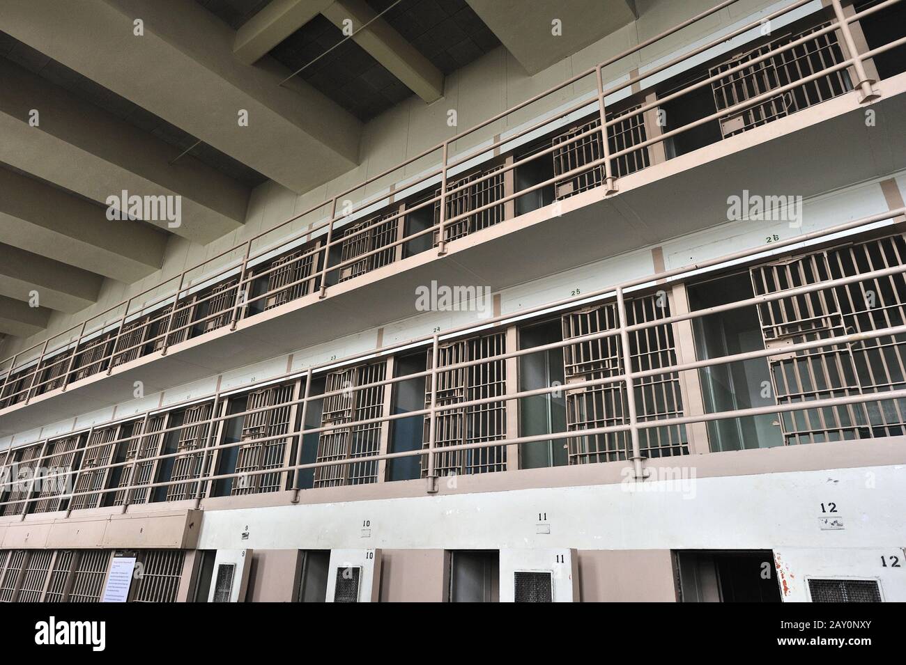 Cell block D for special prisoners like Al Capone in prison Stock Photo ...