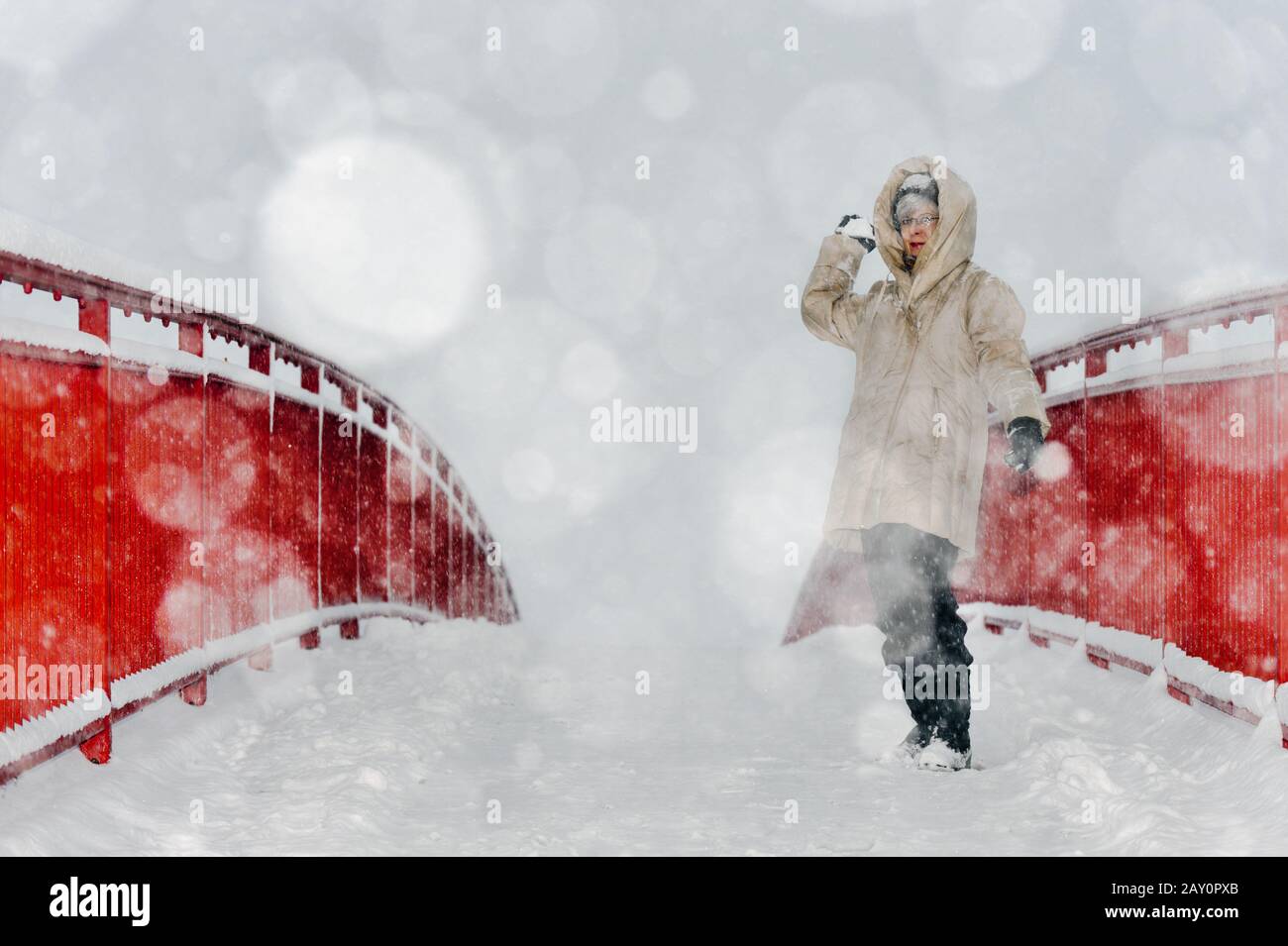 red bridge in snow Stock Photo - Alamy