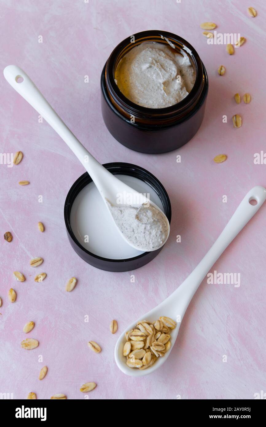 Hygiene bath product. Body, face scrub with biological oats. Wellness ...