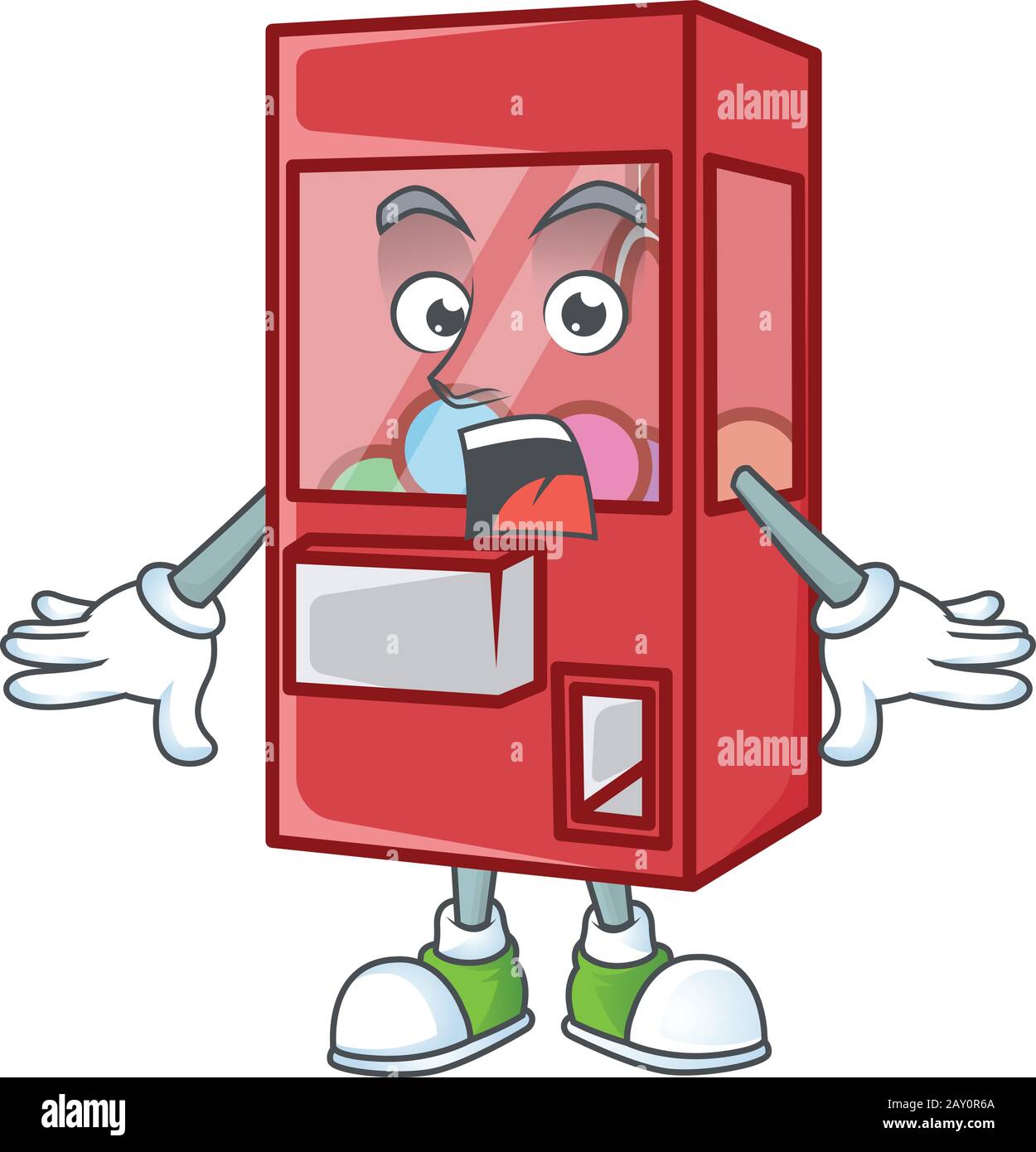 cartoon character design of toy claw machine with a surprised gesture ...