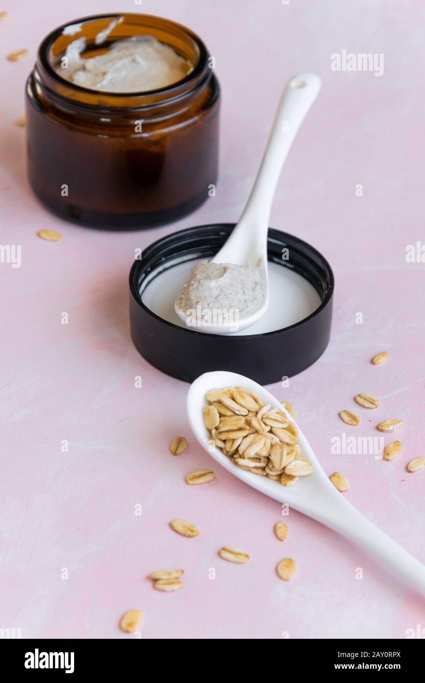 Hygiene bath product. Body, face scrub with biological oats. Wellness ...