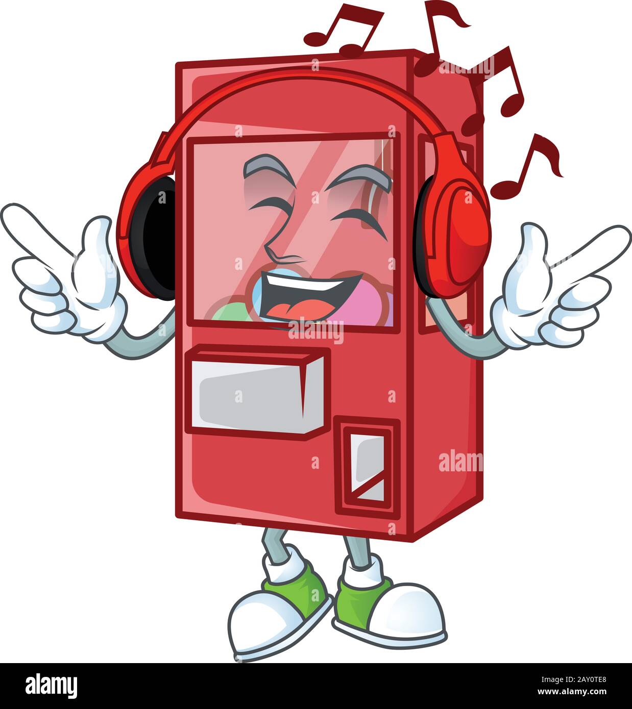 Toy claw machine cartoon character design Listening music on a headset ...