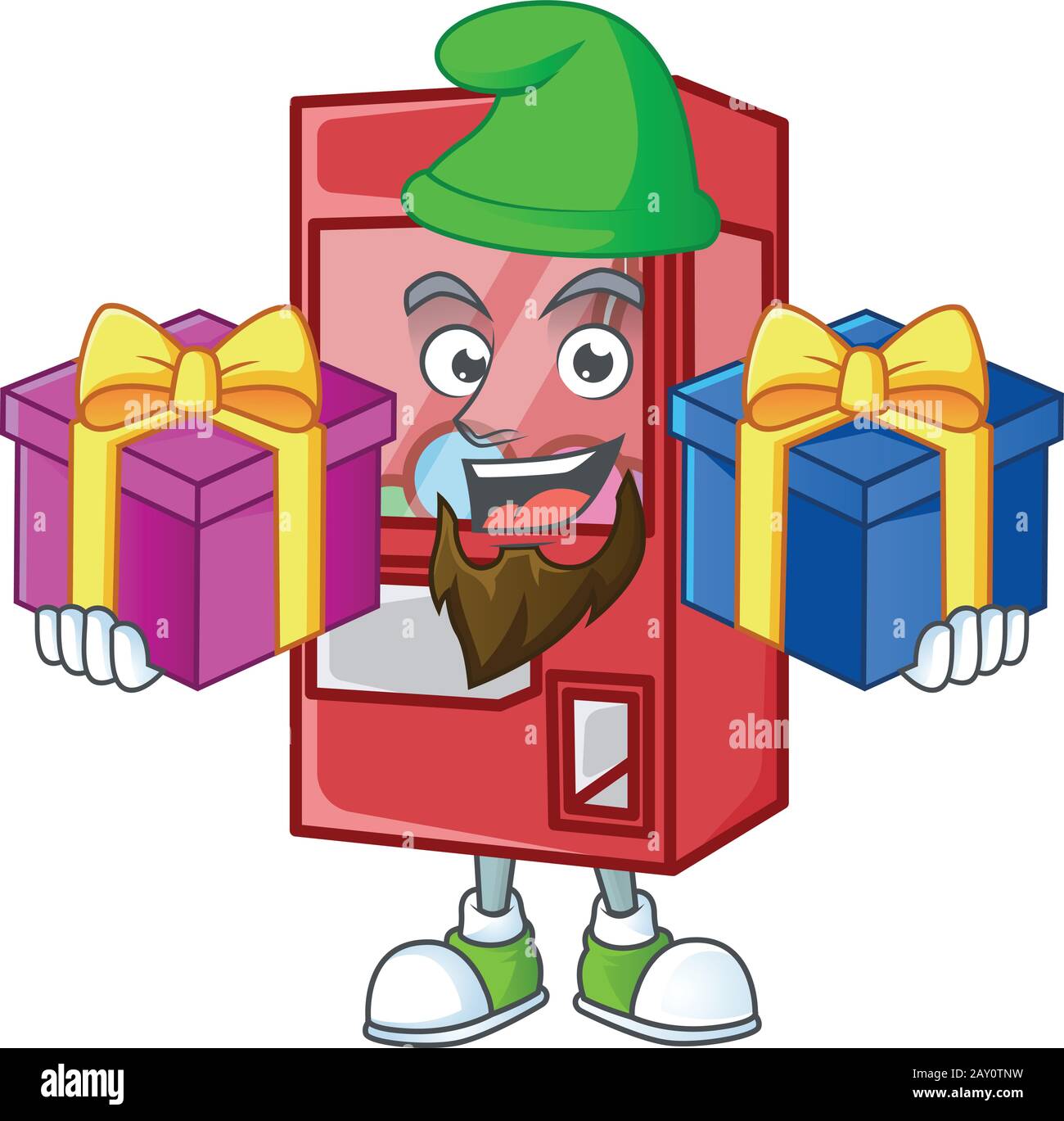 A charming toy claw machine cartoon mascot style with two boxes of ...