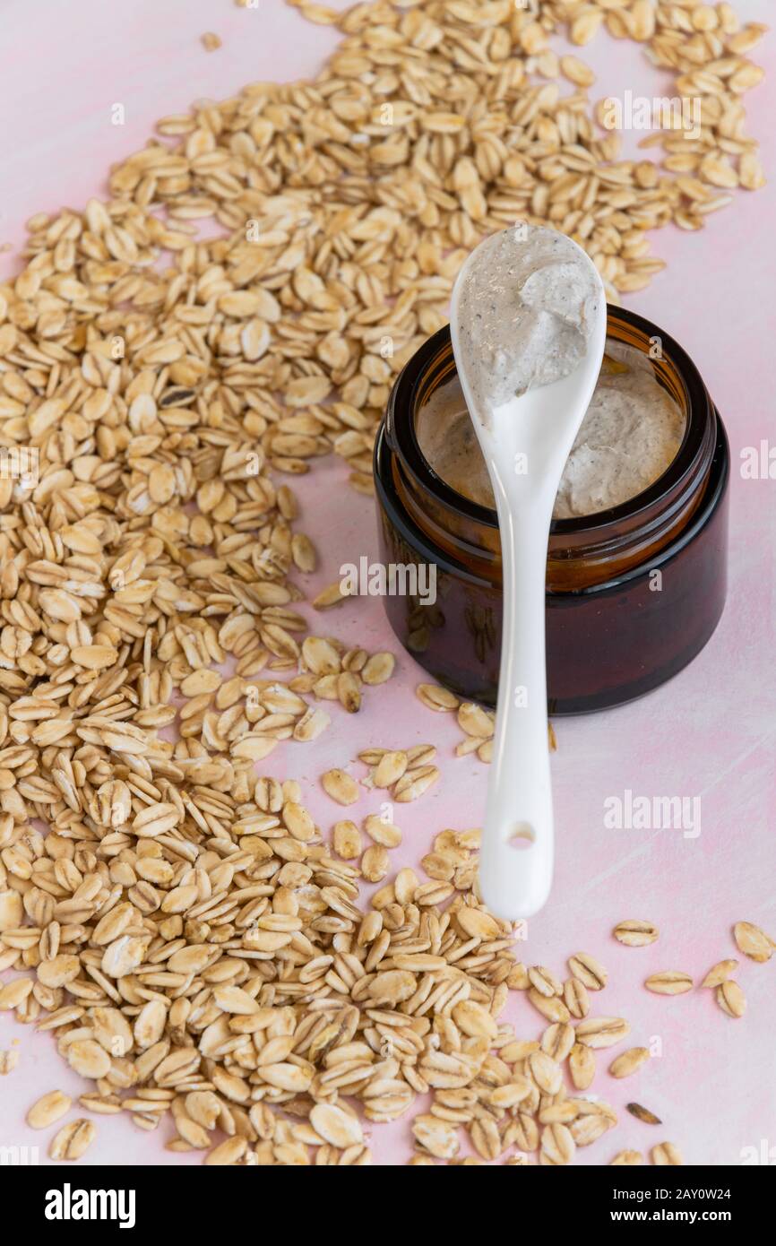 Hygiene bath product. Body, face scrub with biological oats. Wellness ...