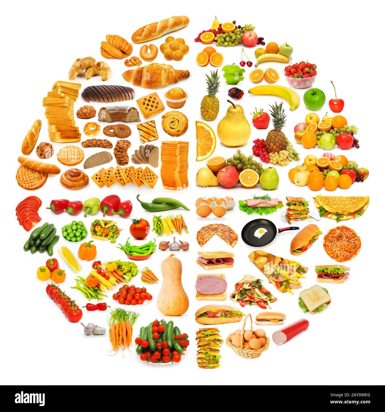 Circle with lots of food items Stock Photo - Alamy