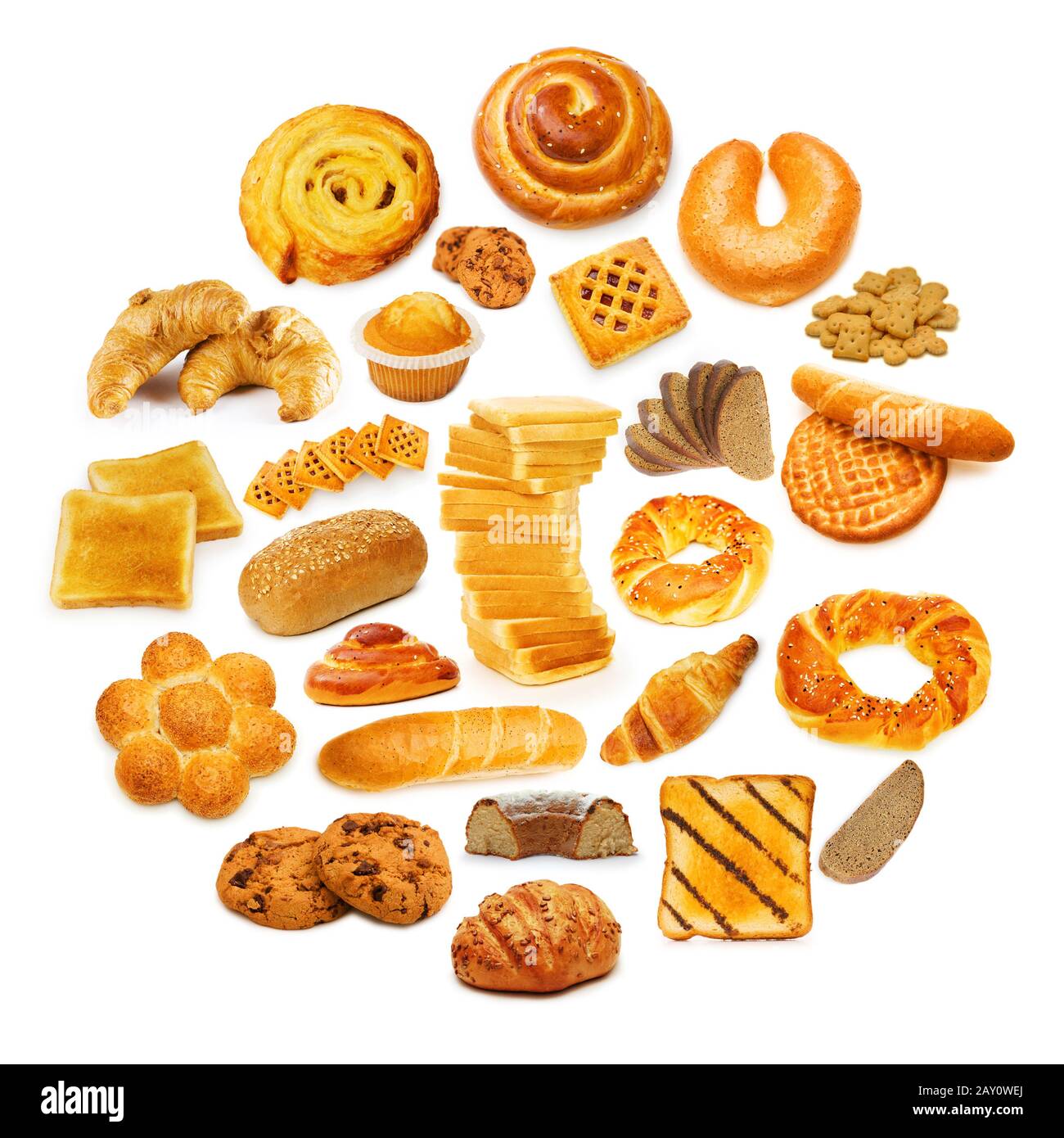 Circle with lots of food items Stock Photo - Alamy