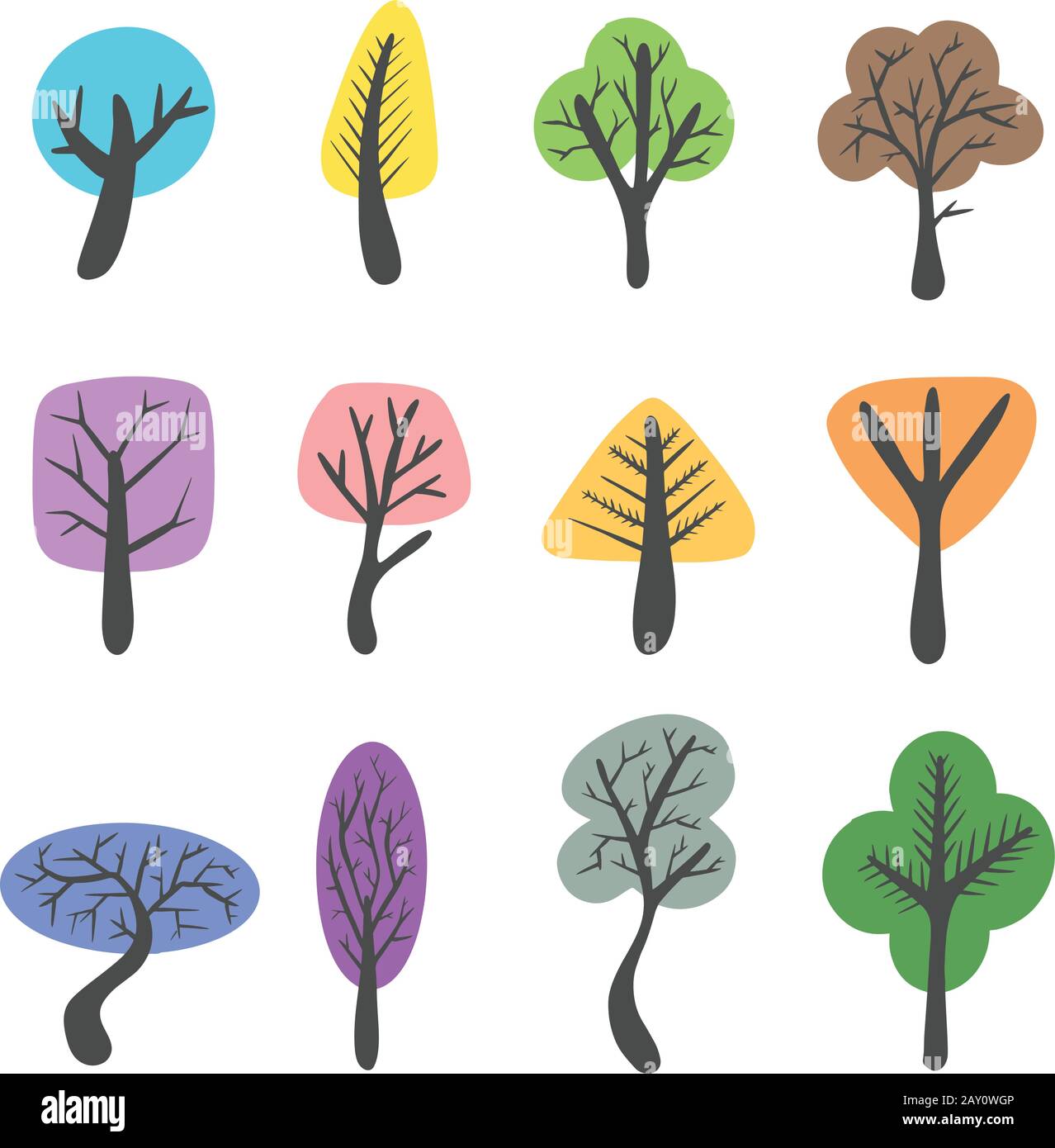 A Collection of Colorful Abstract Cartoon Trees to Make a Forest of ...