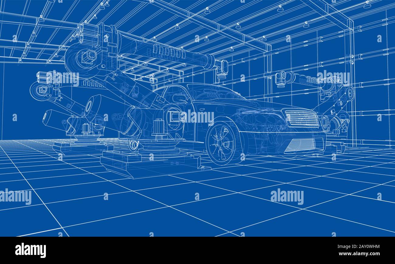 Assembly of motor vehicle. Robotic equipment makes Assembly of car ...